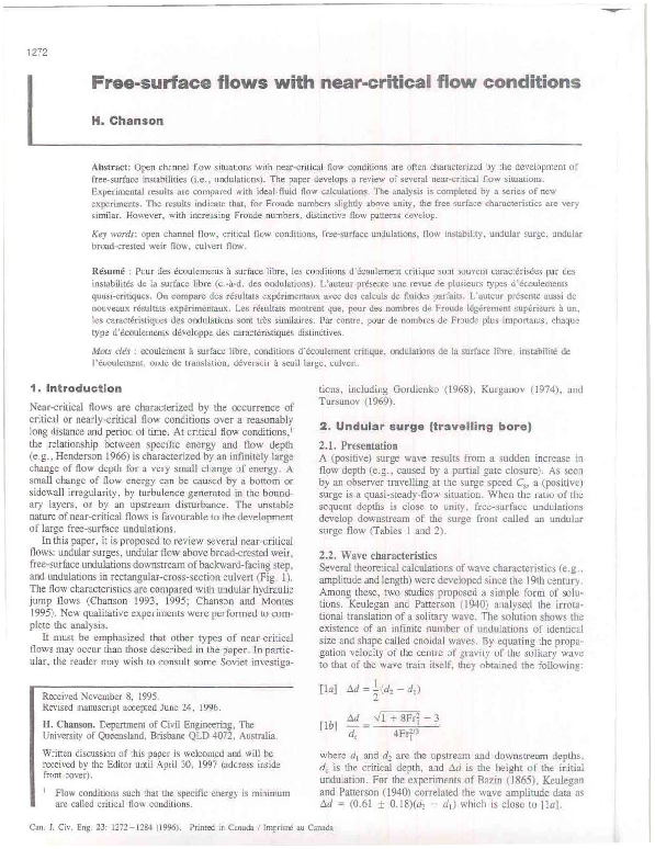 (PDF) Free-surface flows with near-critical flow conditions