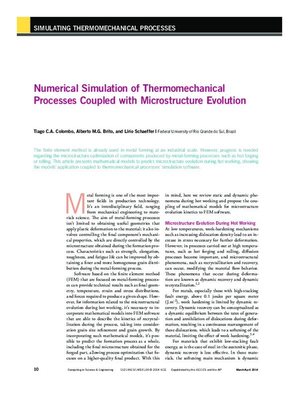 (PDF) Numerical Simulation of Thermomechanical Processes Coupled with Microstructure Evolution