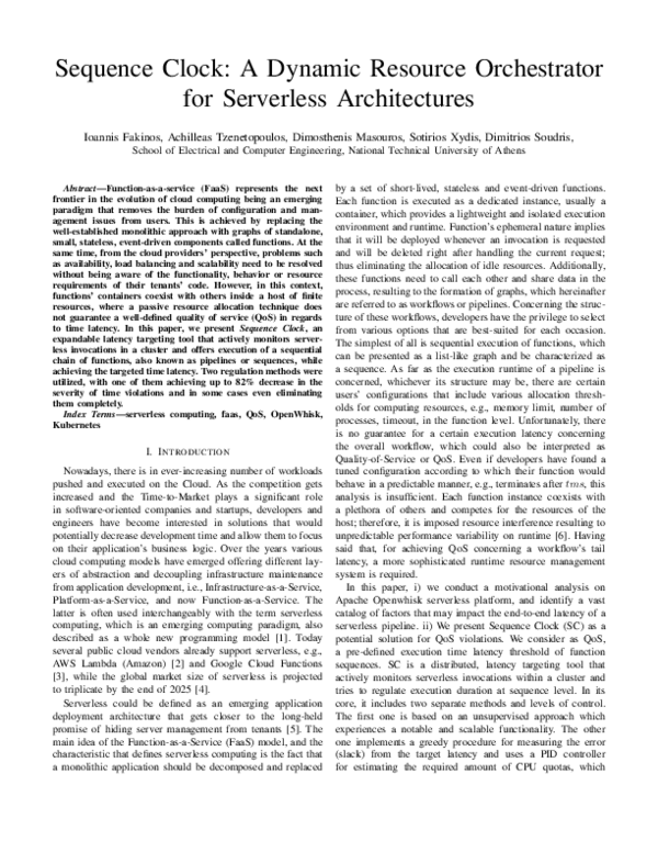 (PDF) Sequence Clock: A Dynamic Resource Orchestrator for Serverless Architectures