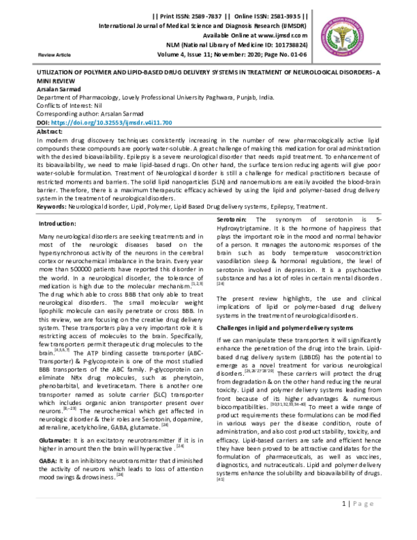 (PDF) Utilization of Polymer and Lipid-Based Drug Delivery Systems in Treatment of Neurological ...