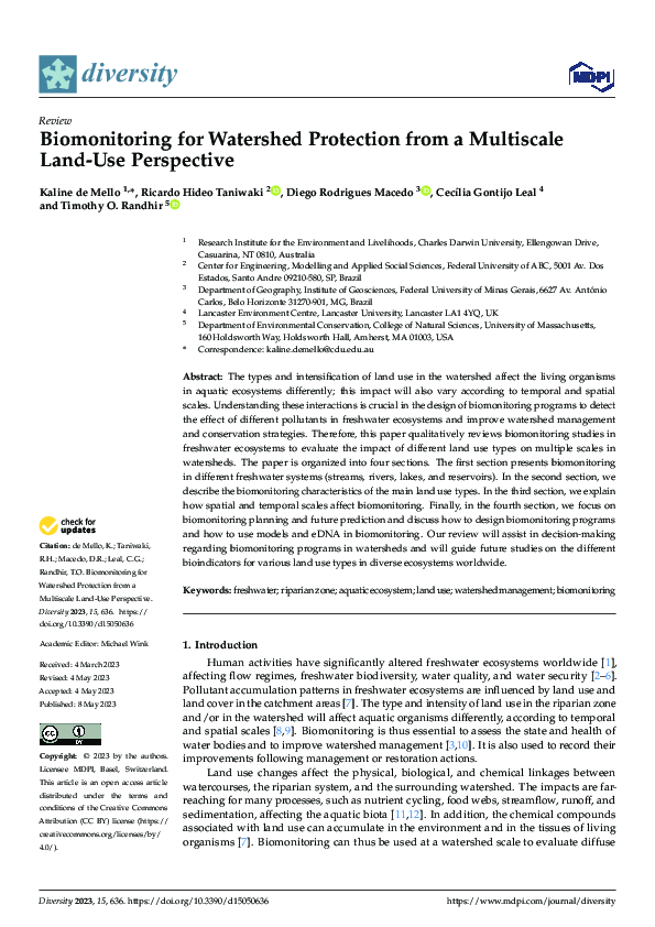 (PDF) Biomonitoring for Watershed Protection from a Multiscale Land-Use ...