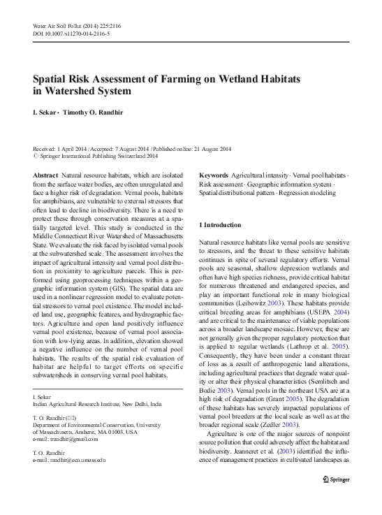 (PDF) Spatial Risk Assessment of Farming on Wetland Habitats in ...