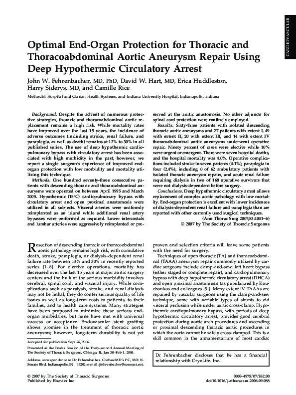 (PDF) Optimal End-Organ Protection for Thoracic and Thoracoabdominal ...