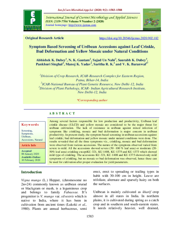 (PDF) Symptom Based Screening of Urdbean Accessions against Leaf ...