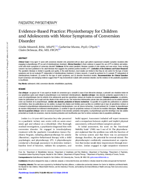 (PDF) Evidence-Based Practice: Physiotherapy for Children and Adolescents with Motor Symptoms of ...