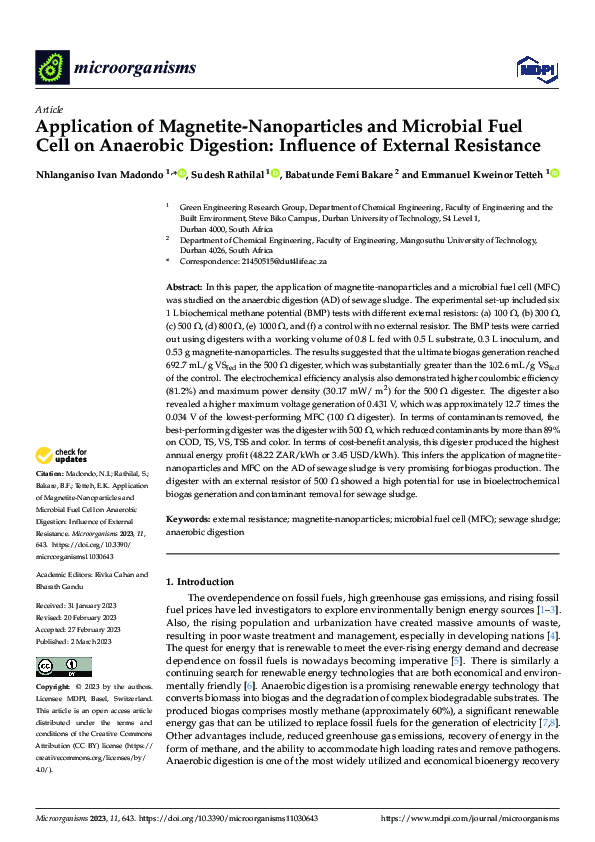 (PDF) Application of Magnetite-Nanoparticles and Microbial Fuel Cell on ...