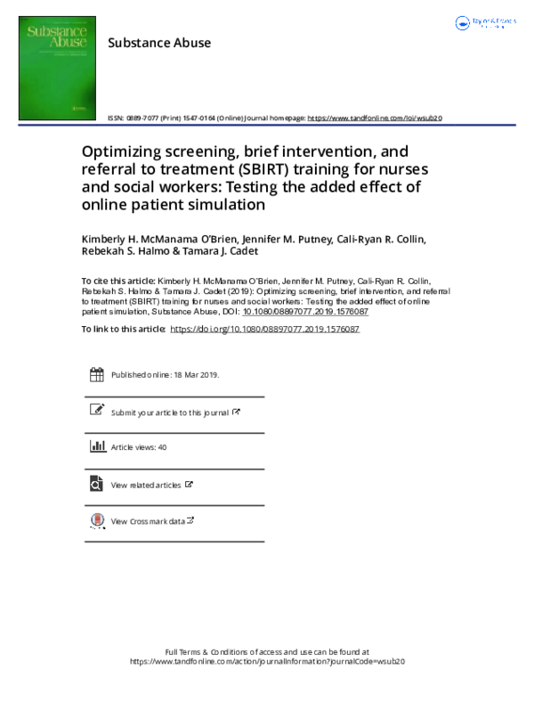 (PDF) Optimizing Screening, Brief Intervention, and Referral to Treatment (Sbirt) Training for ...