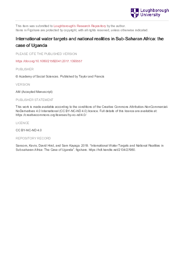 (PDF) International water targets and national realities in Sub-Saharan ...