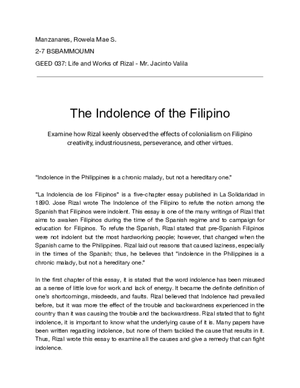 (PDF) The Indolence of the Filipino