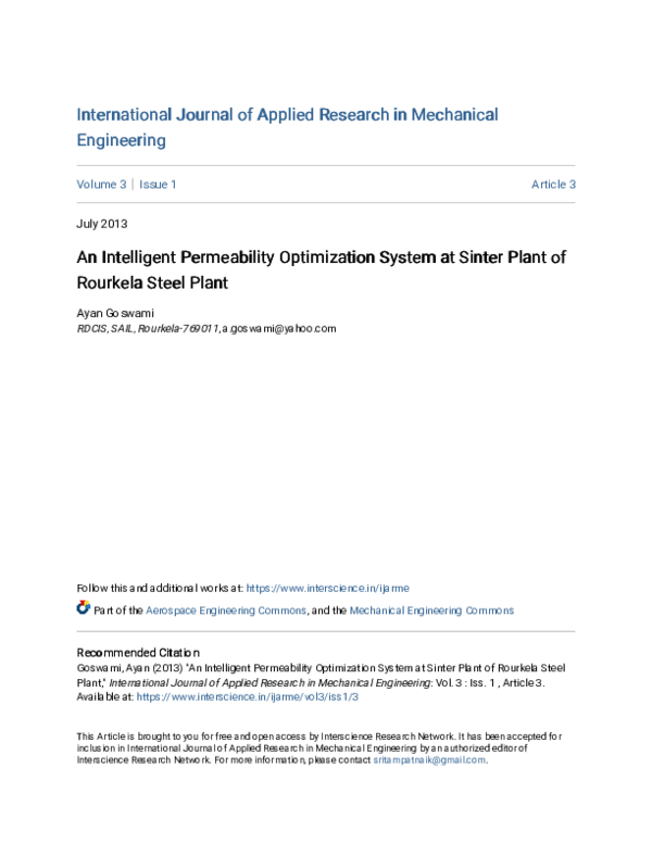 (PDF) An Intelligent Permeability Optimization System at Sinter Plant of Rourkela Steel Plant