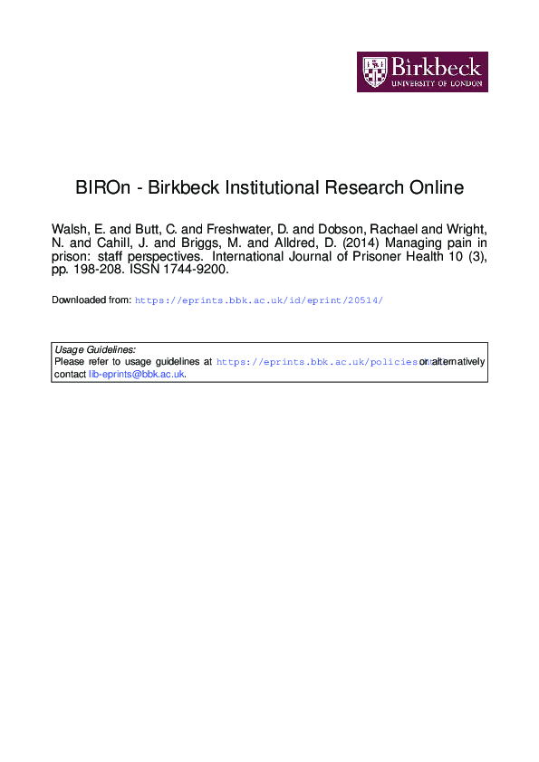 (PDF) Managing pain in prison: staff perspectives