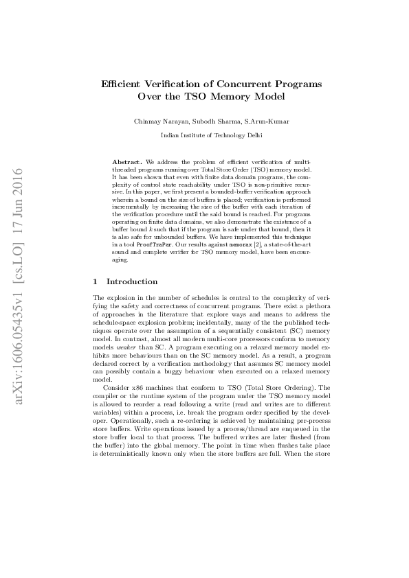 Pdf Efficient Verification Of Concurrent Programs Over Tso Memory Model Chinmay Narayan
