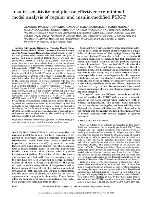 (PDF) Insulin sensitivity and glucose effectiveness: minimal model ...