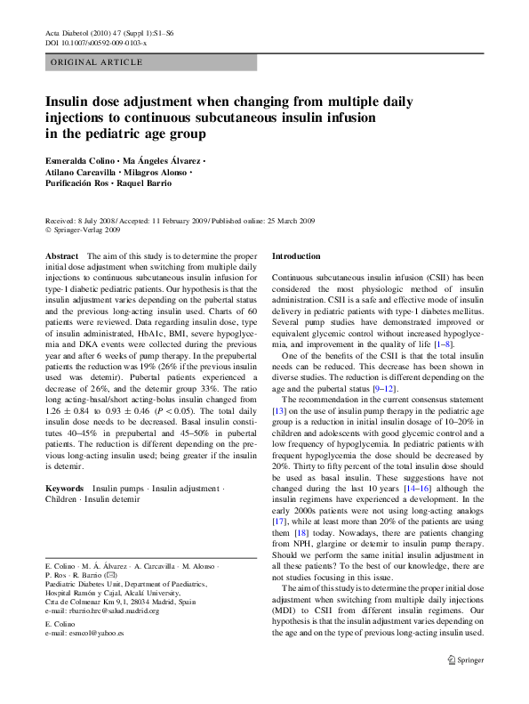 (PDF) Insulin dose adjustment when changing from multiple daily ...