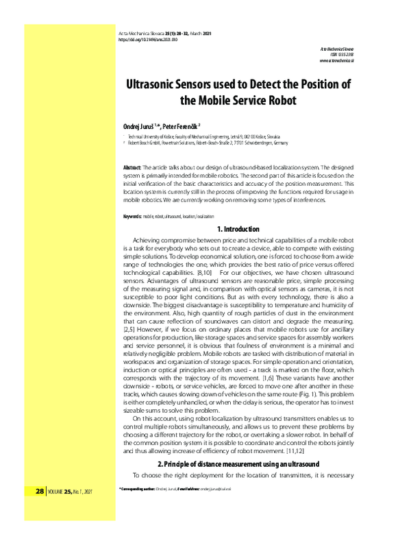 (PDF) Ultrasonic Sensors used to Detect the Position of the Mobile Service Robot
