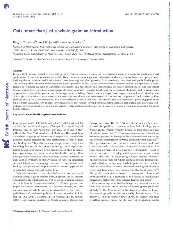 (PDF) Oats, more than just a whole grain: an introduction