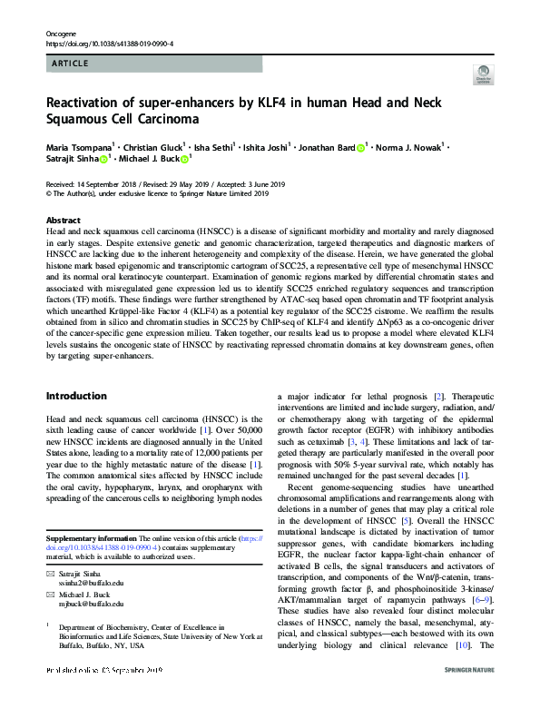 (PDF) Reactivation of super-enhancers by KLF4 in human Head and Neck ...