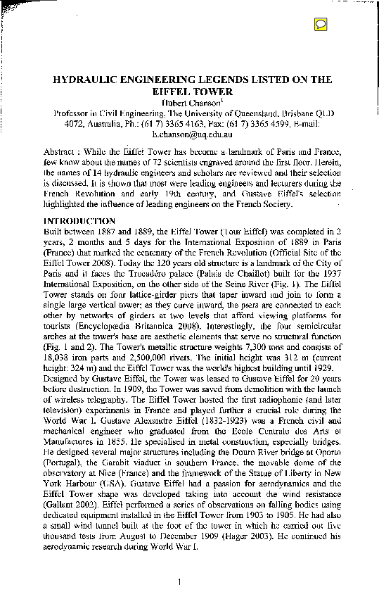 (PDF) HYDRAULIC ENGINEERING LEGENDS LISTED ON THE EIFFEL TOWER