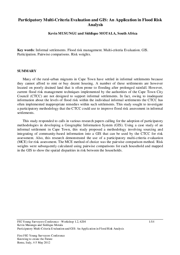 Pdf Participatory Multi Criteria Evaluation And Gis An Application In Flood Risk Analysis