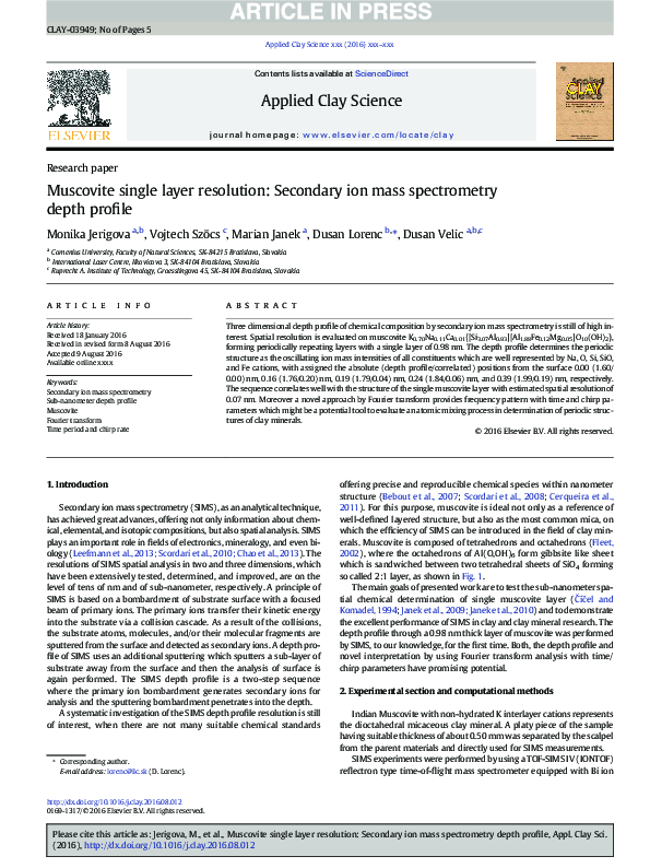 (PDF) Muscovite single layer resolution: Secondary ion mass ...