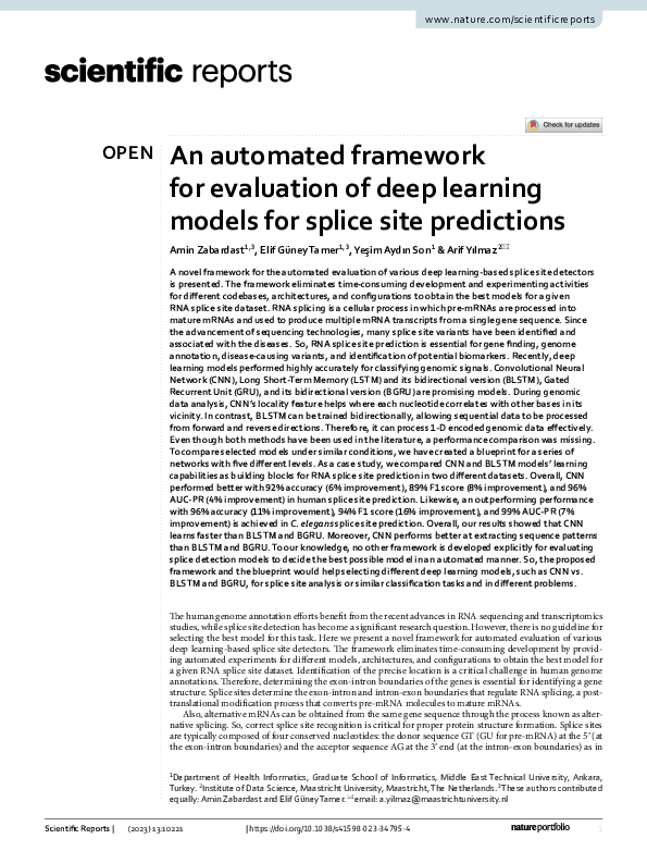(PDF) An automated framework for evaluation of deep learning models for splice site predictions