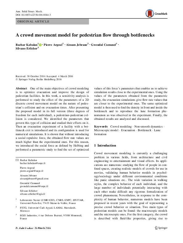 (PDF) A crowd movement model for pedestrian flow through bottlenecks