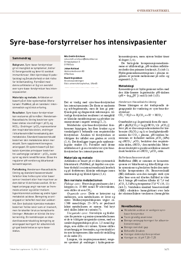 (PDF) Syre-base-forstyrrelser hos intensivpasienter