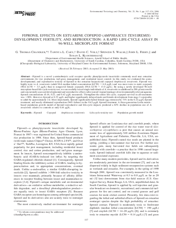 (PDF) Fipronil Effects on Estuarine Copepod (Amphiascus Tenuiremis ...