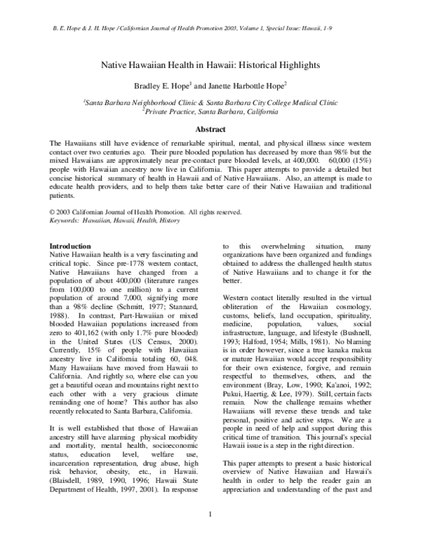 (PDF) Native Hawaiian Health in Hawaii