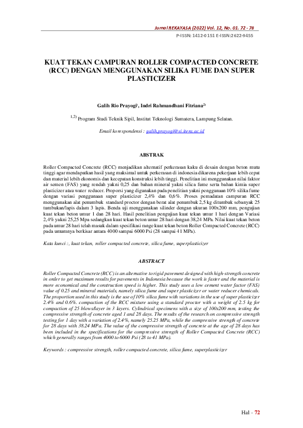 (PDF) Kuat Tekan Campuran Roller Compacted Concrete (RCC) Dengan Menggunakan Silika Fume Dan ...