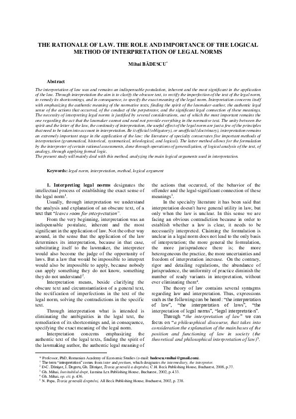 (PDF) The Rationale of Law. The Role and Importance of the Logical ...