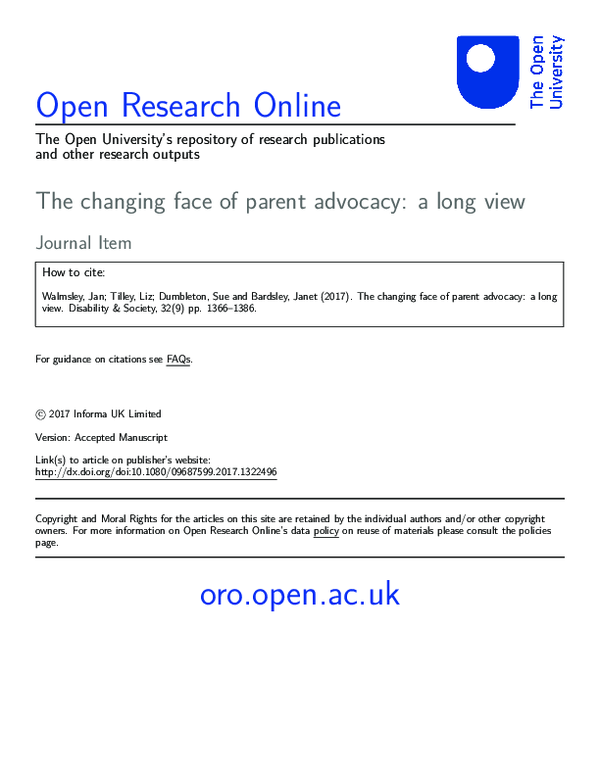 (PDF) The changing face of parent advocacy: a long view | Jan Walmsley ...