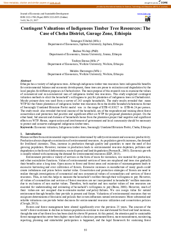 (PDF) Contingent Valuations of Indigenous Timber Tree Resources: The ...