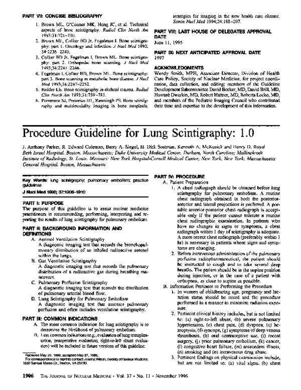 (PDF) Lung Scintigraphy Procedure Guidelines