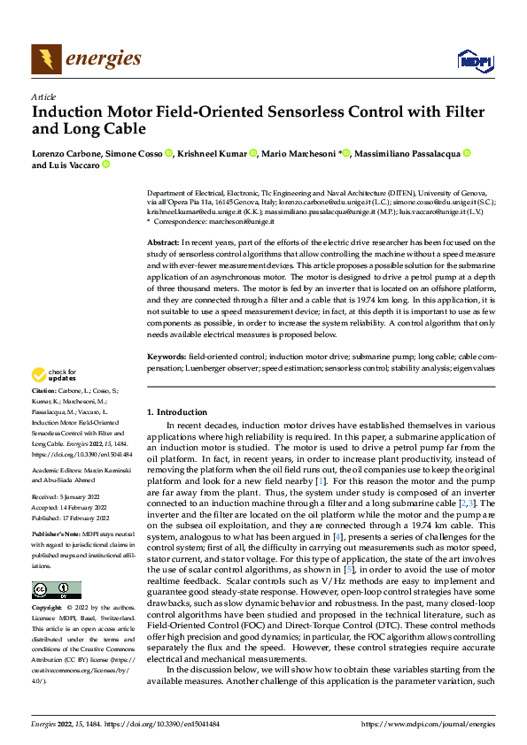 Pdf Induction Motor Field Oriented Sensorless Control With Filter And