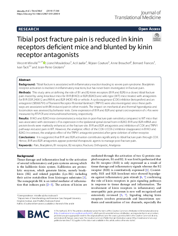 (PDF) Tibial post fracture pain is reduced in kinin receptors deficient ...