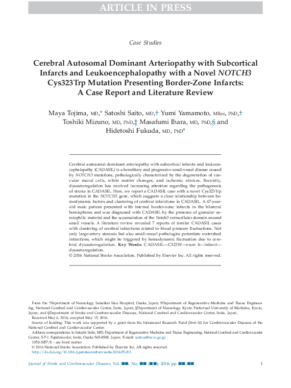 (PDF) Cerebral autosomal dominant arteriopathy with subcortical infarcts and leucoencephalopathy ...