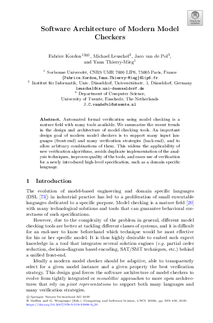 (PDF) Software Architecture of Modern Model Checkers | Fabrice Kordon - Academia.edu