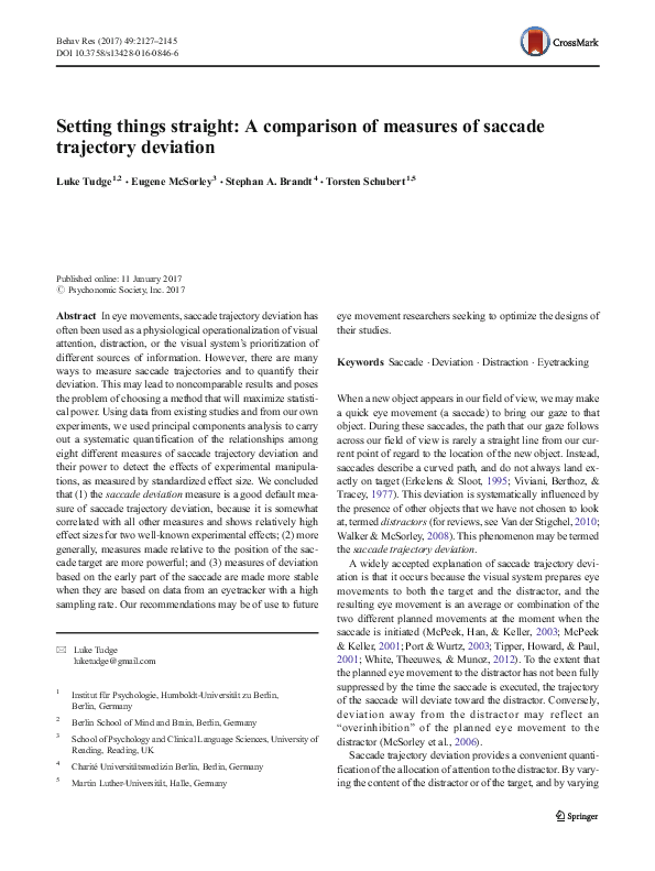 (PDF) Setting things straight: A comparison of measures of saccade ...