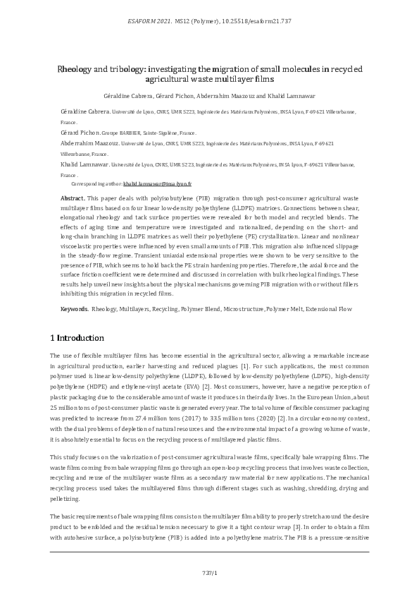 (PDF) Rheology and tribology: investigating the migration of small ...