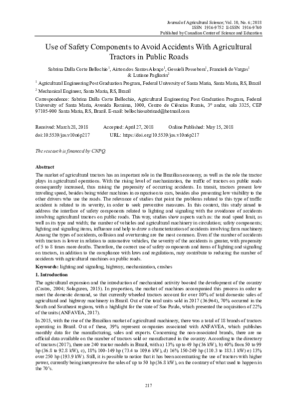 (PDF) Use of Safety Components to Avoid Accidents With Agricultural ...