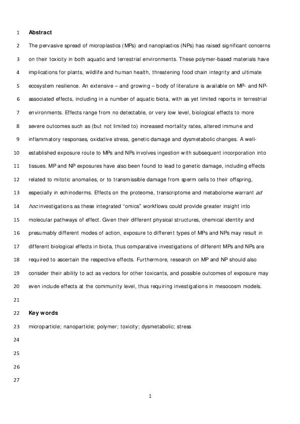 (PDF) Resolving the effects of environmental micro- and nanoplastics ...