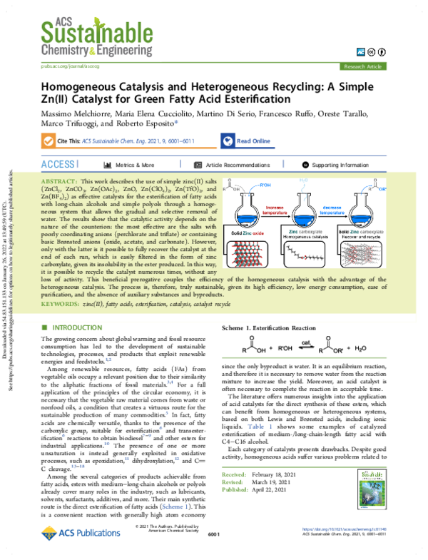 (PDF) Homogeneous Catalysis and Heterogeneous Recycling: A Simple Zn(II ...
