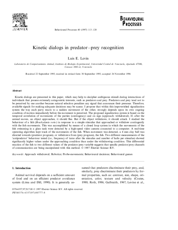 (PDF) Kinetic dialogs in predator–prey recognition