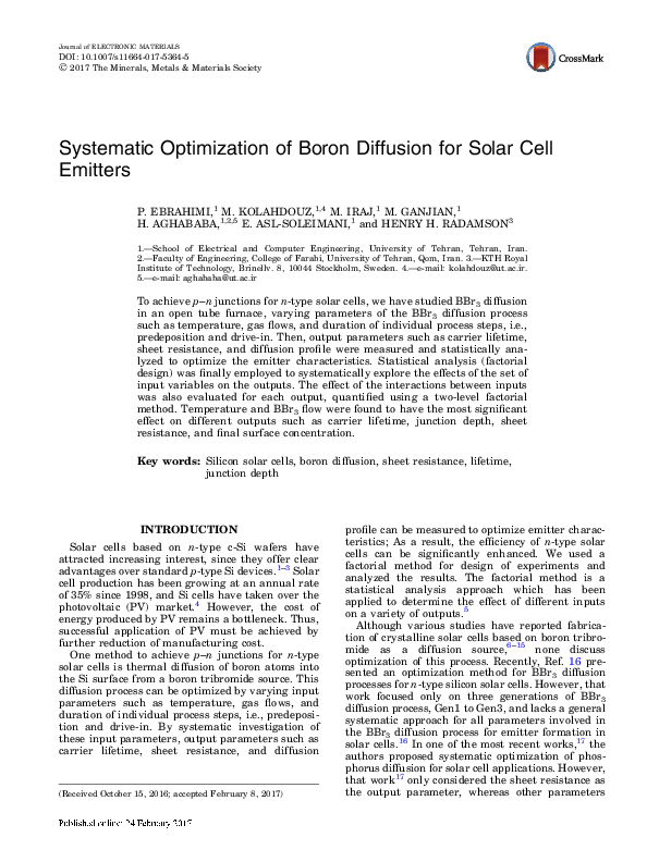 (PDF) Systematic Optimization of Boron Diffusion for Solar Cell ...