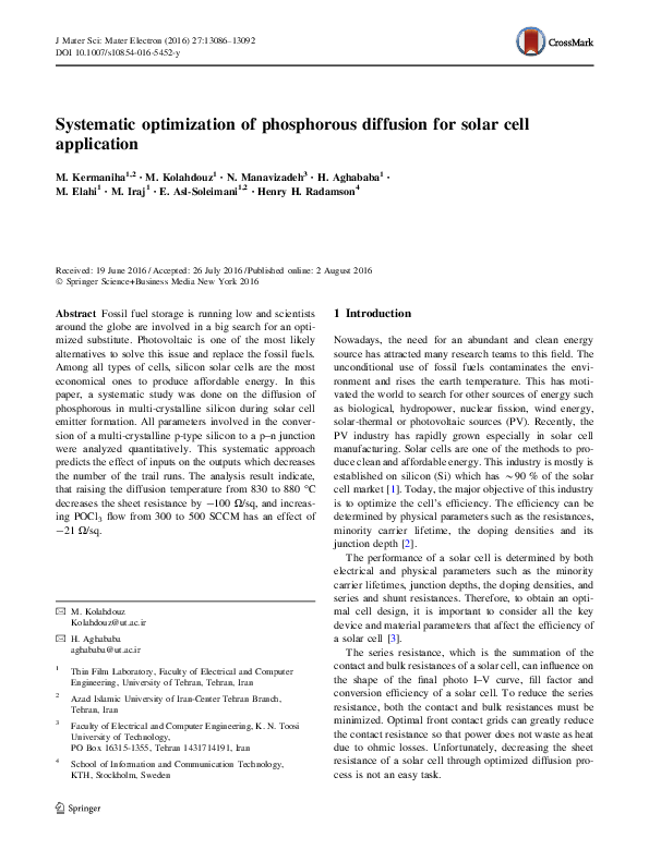 (PDF) Systematic optimization of phosphorous diffusion for solar cell ...