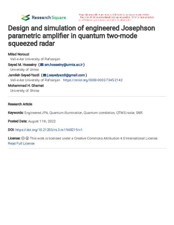(PDF) Design and simulation of engineered Josephson parametric amplifier in quantum two-mode ...