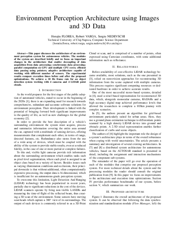 (PDF) Environment Perception Architecture using Images and 3D Data