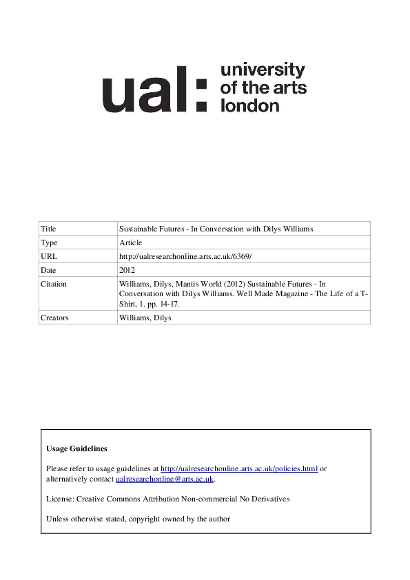 (PDF) Sustainable Futures - In Conversation with Dilys Williams