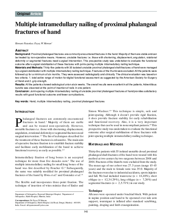 (PDF) Multiple intramedullary nailing of proximal phalangeal fractures ...